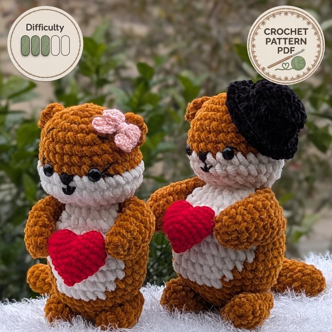 Pip & Poppy the Otters Crochet Pattern, Valentine’s Day Otter Couple ...