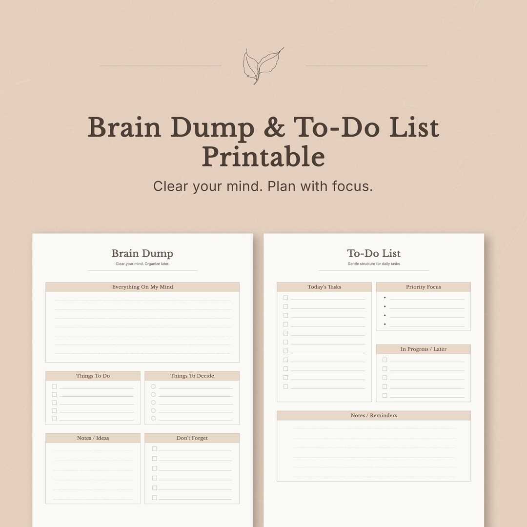 Brain Dump To-do List Printable | Minimalist Daily Planner | Calm ...