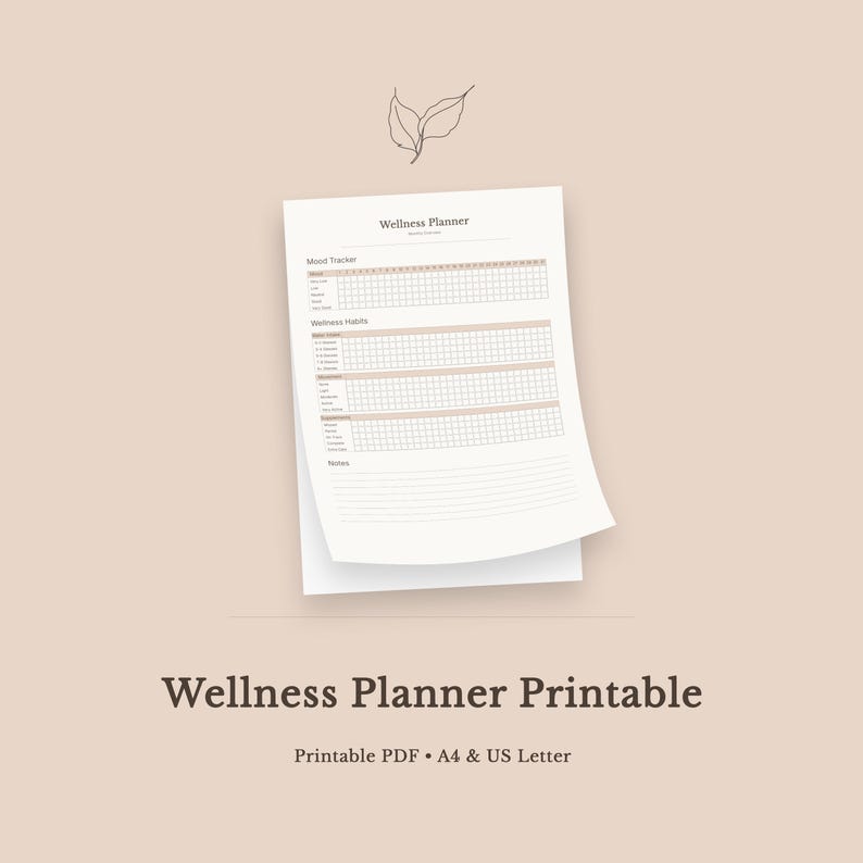 Wellness Planner Printable | Monthly Wellness Tracker | Mood, Water and ...