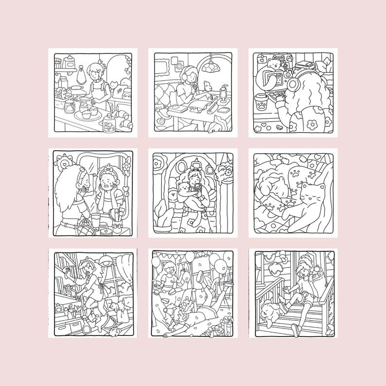 Cozy Girl Coloring Book: Relaxing Pages for Stress Relief (digital ...