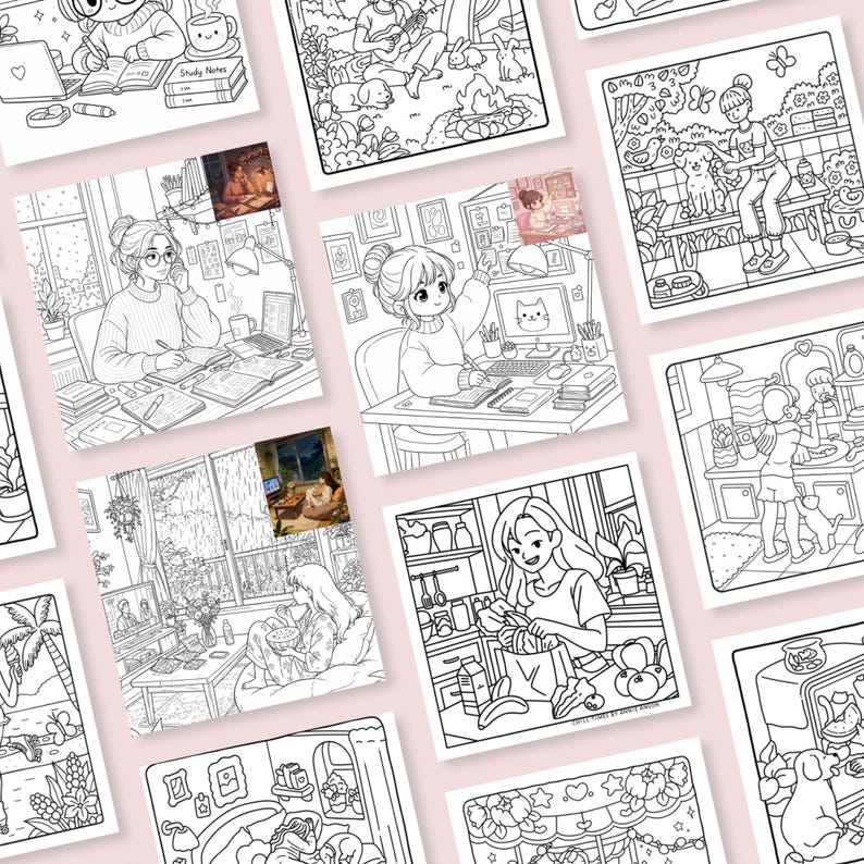 Cozy Girl Coloring Book: Relaxing Pages for Stress Relief (digital ...