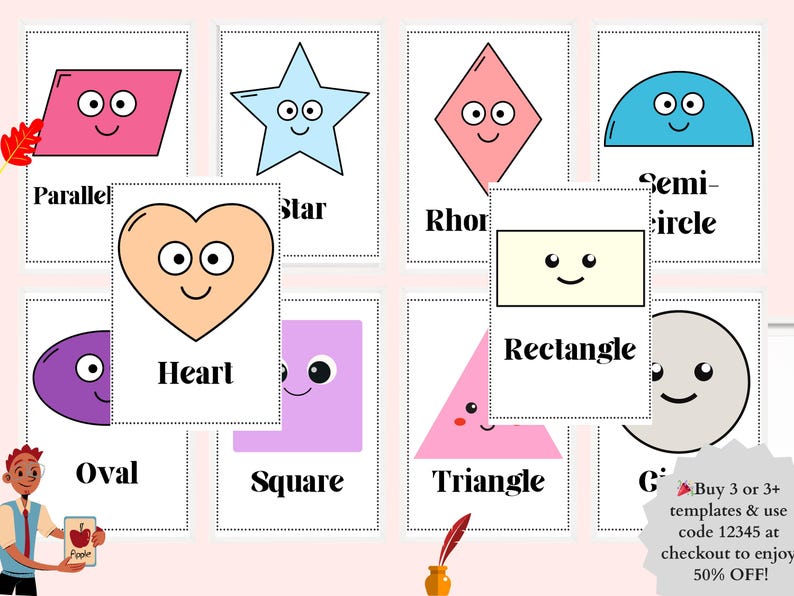 Basic Shapes Flash Cards for Kids | Early Learning Preschool Activity ...