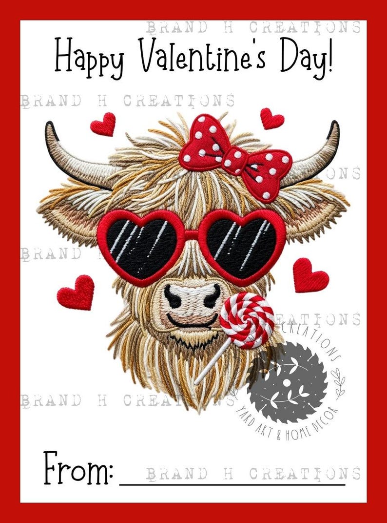 Highland Cow Valentine's Day Cards, Kids Classroom Exchange (printable ...