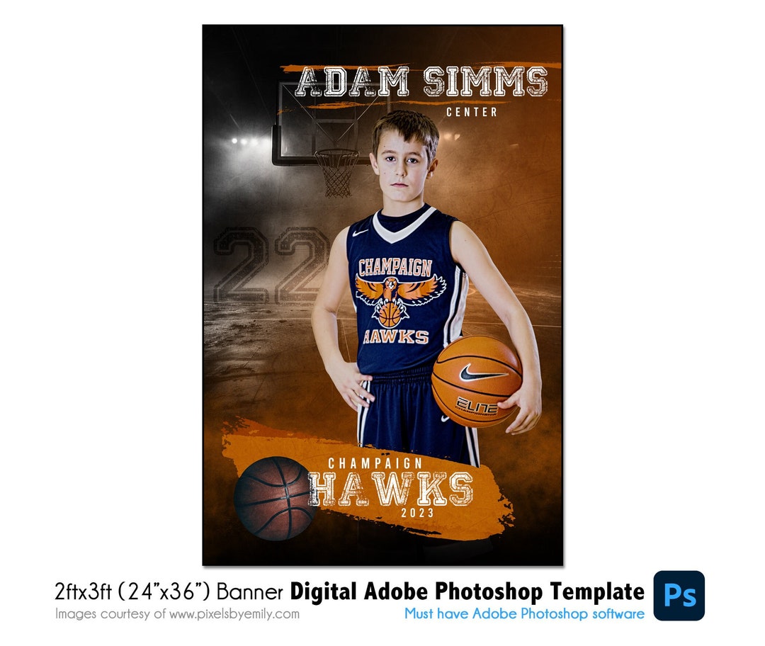 BASKETBALL BANNER 006 | 2ftx3ft (24"x36") Adobe Photoshop Digital ...