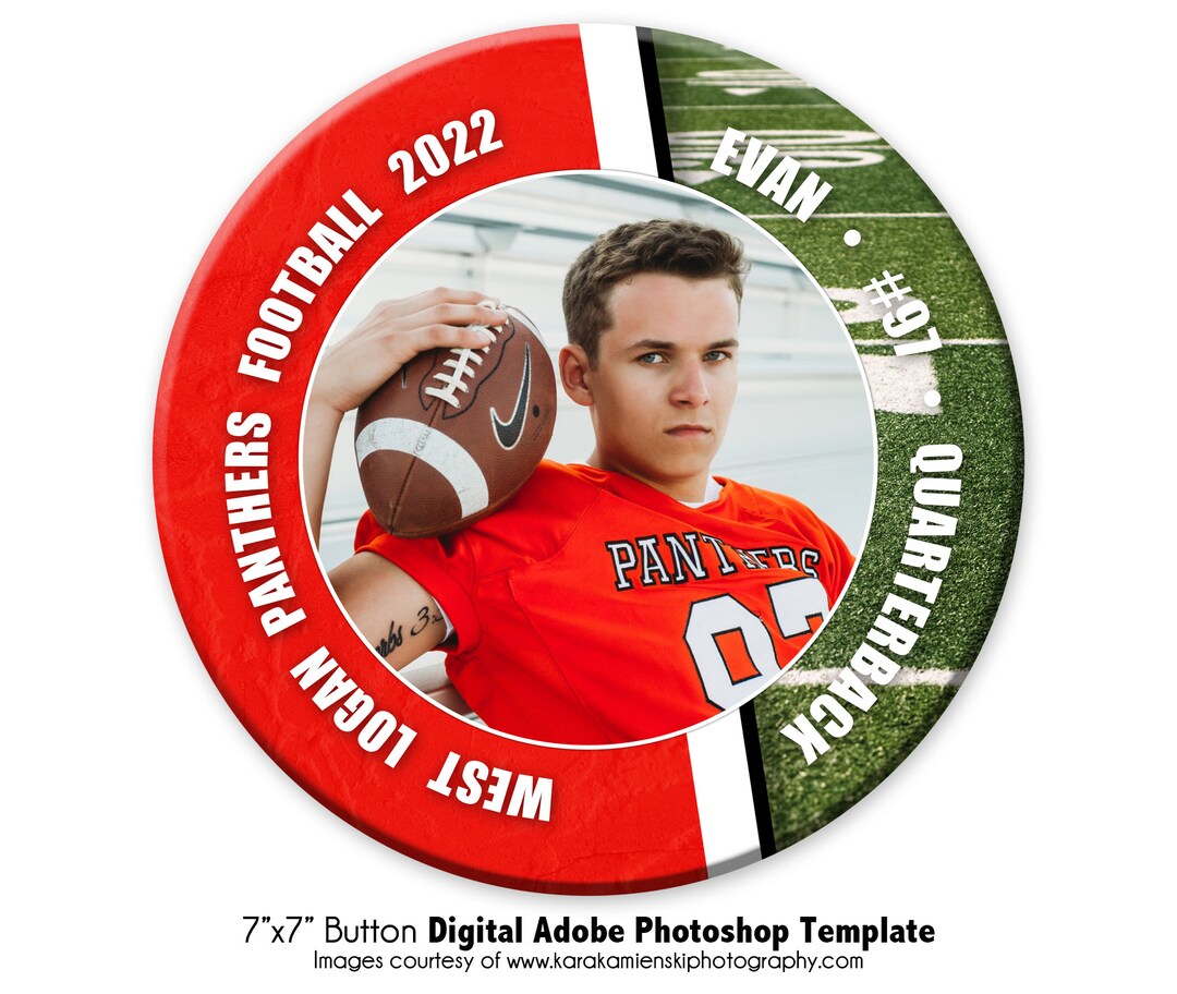 Football Photo Button Template 016: 7x7” Photoshop PSD, Customizable ...