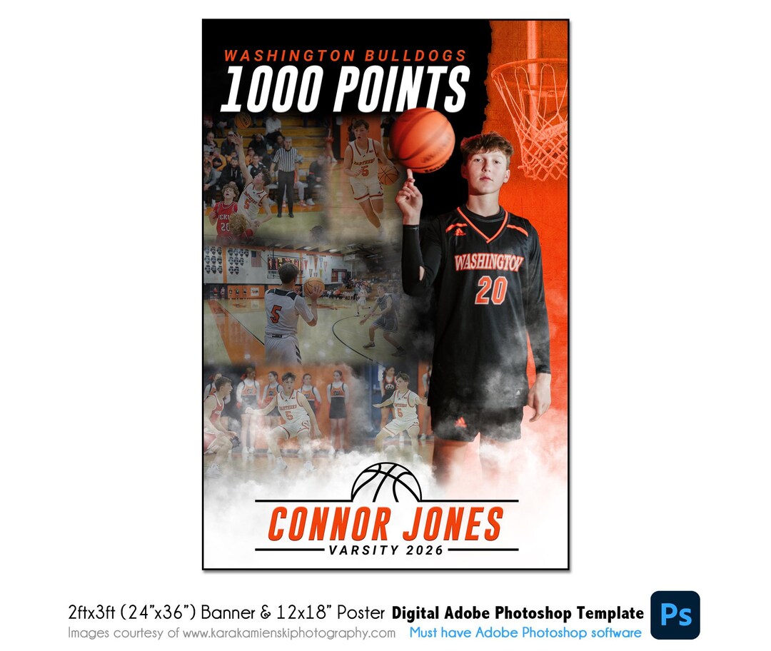 Basketball Banner & Poster Template 023: 2x3ft, 12x18" Photoshop PSD ...