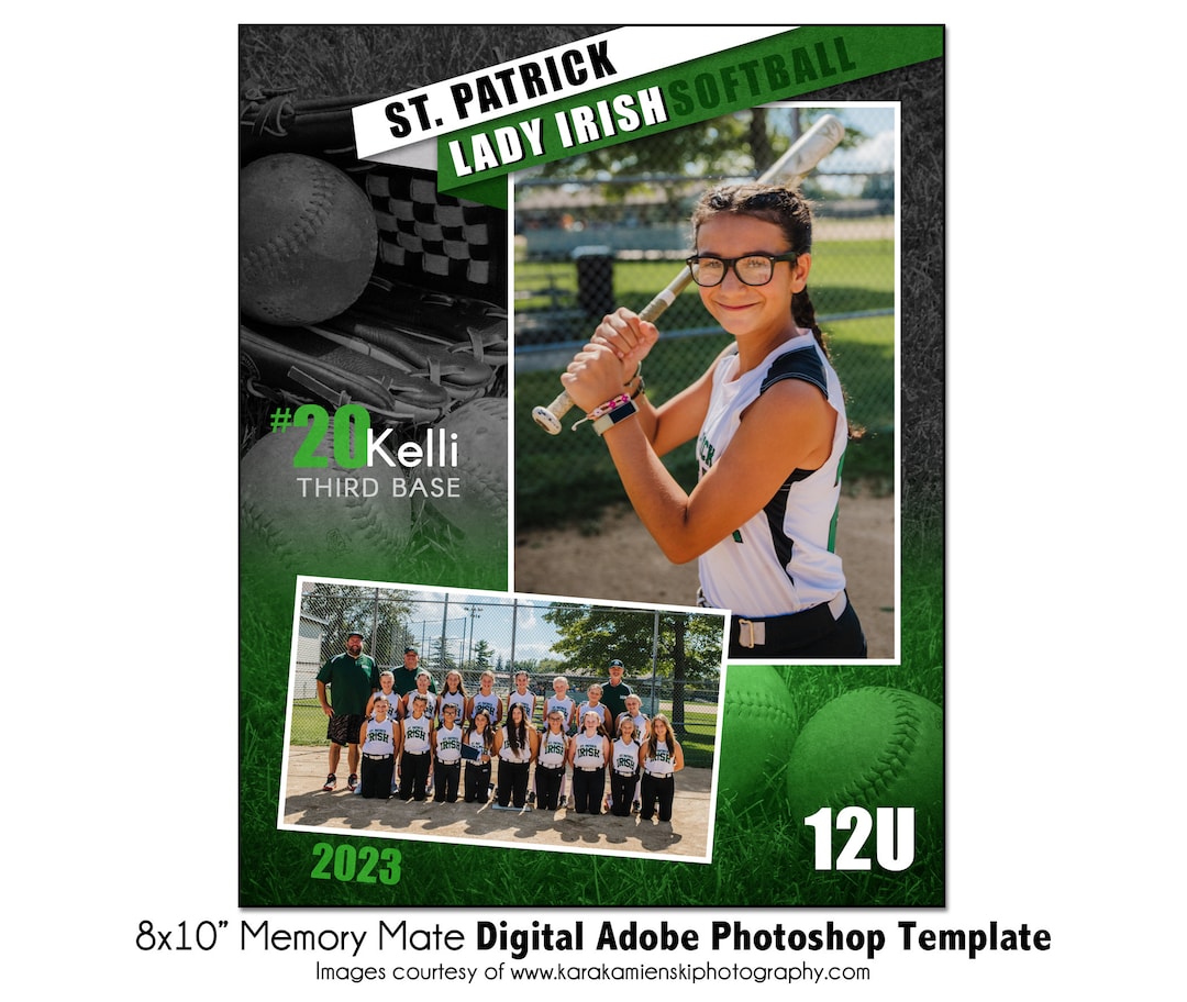 SOFTBALL MM022 | 8x10 Adobe Photoshop Memory Mate Digital Template ...