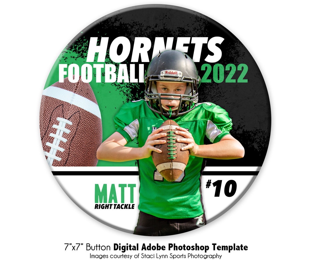 FOOTBALL BUTTON 014 | 7x7 Adobe Photoshop Digital Photo Button Template ...