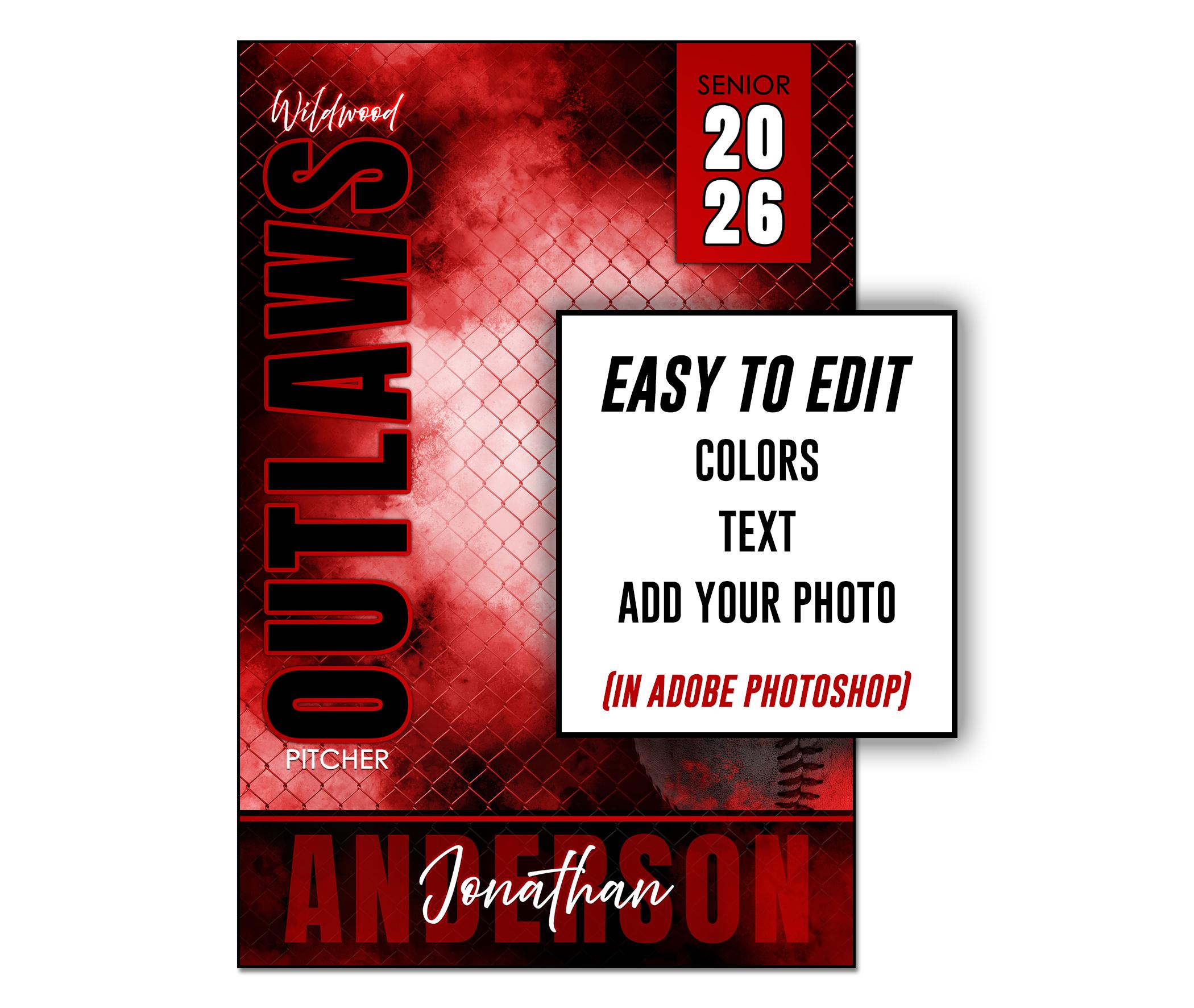 Baseball Banner & Poster Template 019: 2x3ft, 12x18" Photoshop PSD ...