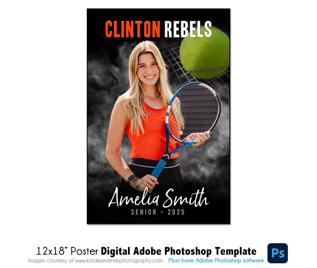 TENNIS POSTER 001 | 12"x18" Adobe Photoshop Digital Template | Sports ...