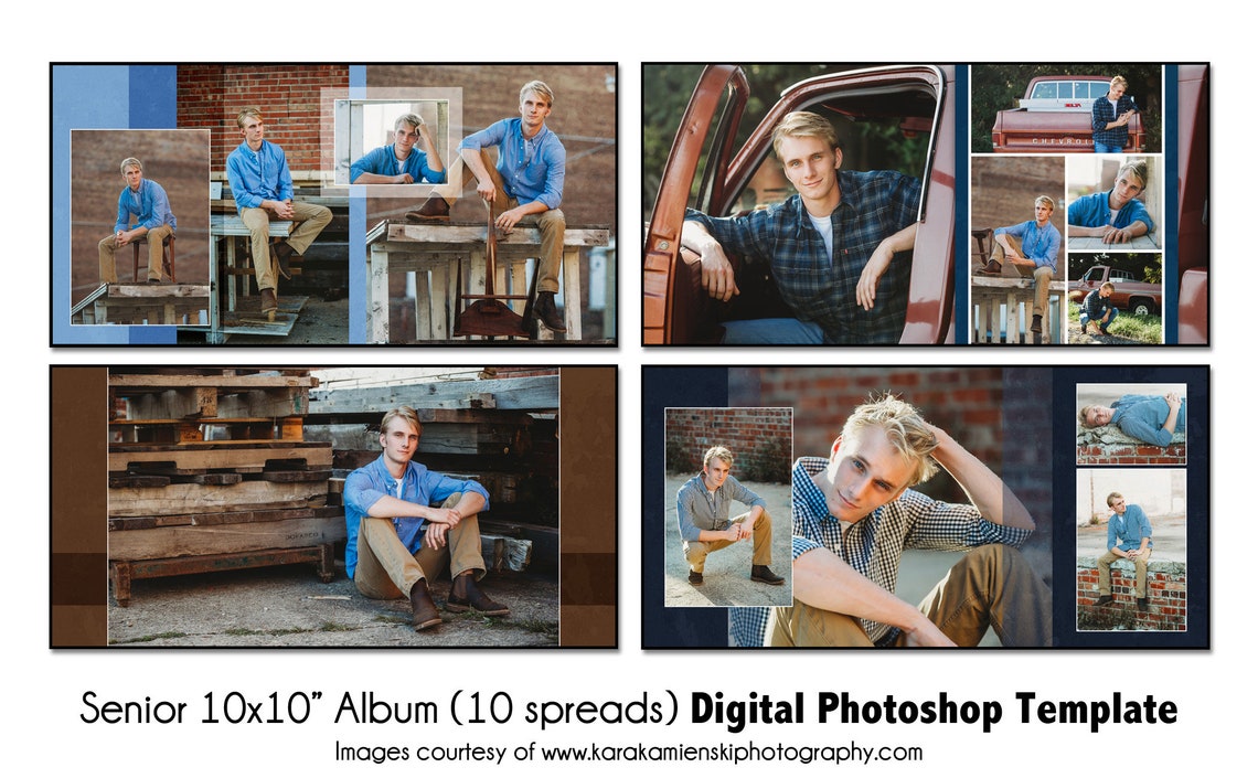 SENIOR ALBUM 002 | 10x10" Digital Photo Album Template | PSD Photoshop ...