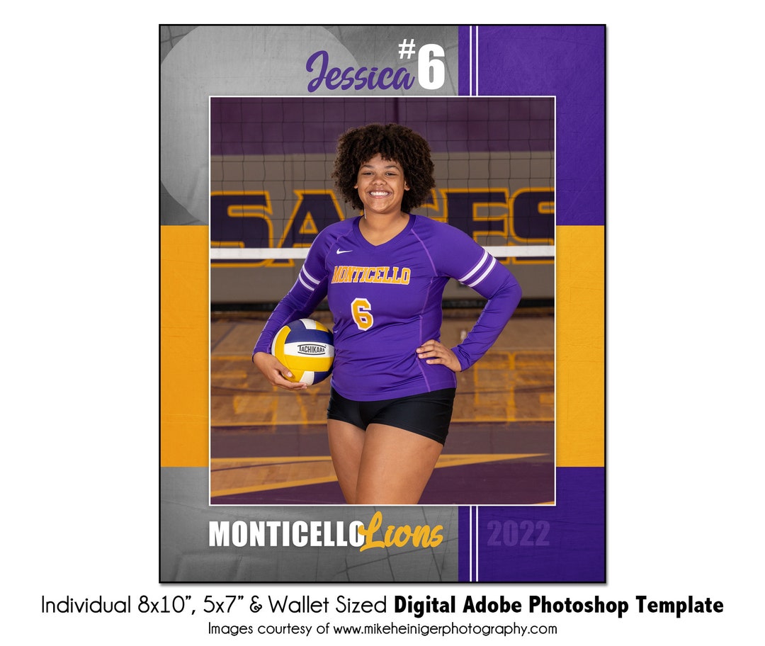 VOLLEYBALL Ind007 | 8x10, 5x7, Wallet Adobe Photoshop Digital Template ...