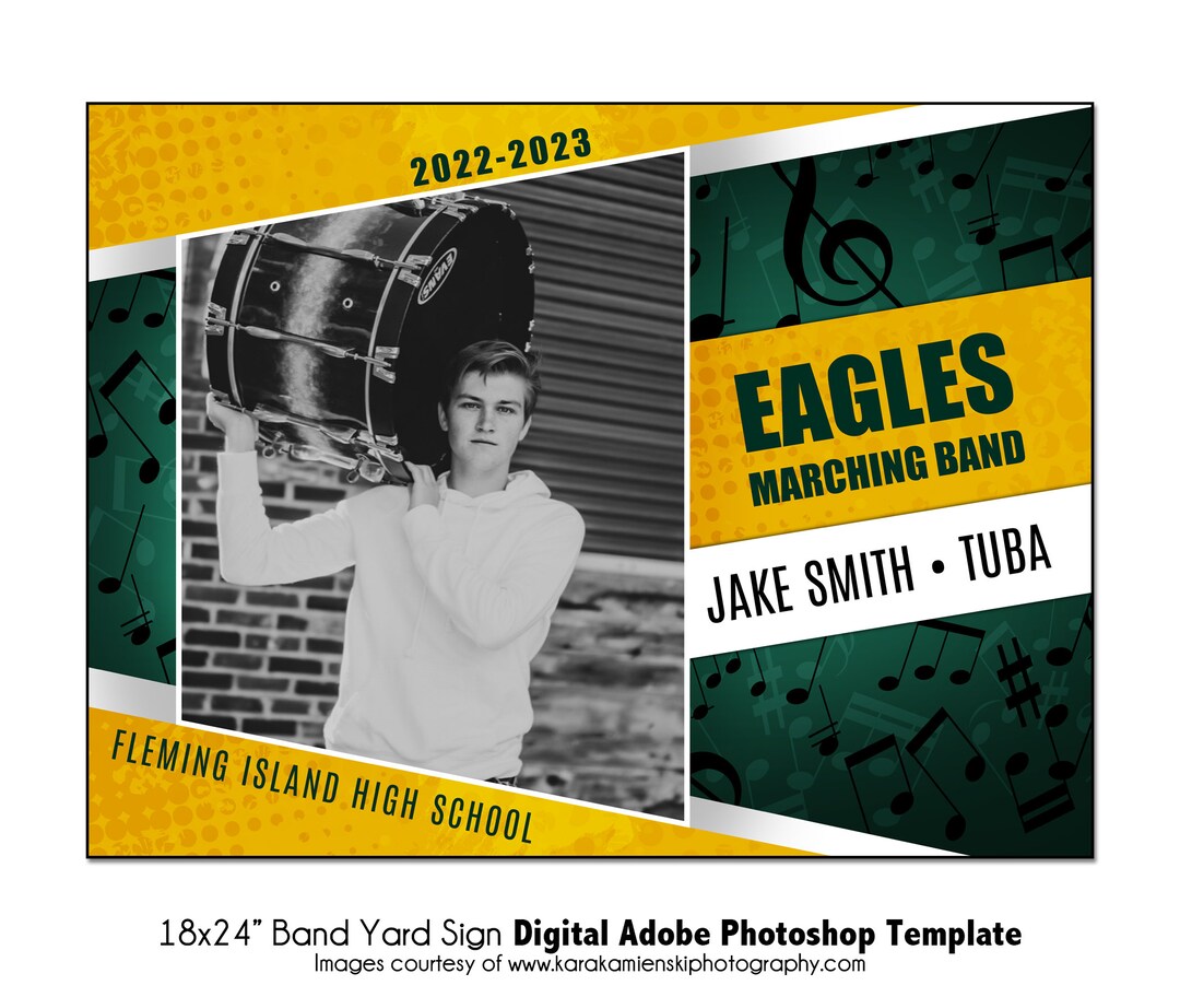 Marching Band Yard Sign Template 001: 18x24” Photoshop PSD ...