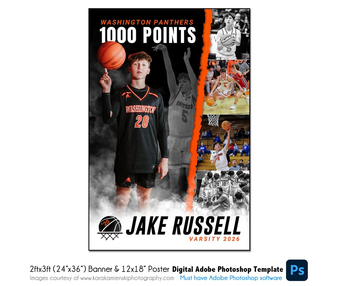 Basketball Banner & Poster Template 022: 2x3ft, 12x18" Photoshop PSD ...