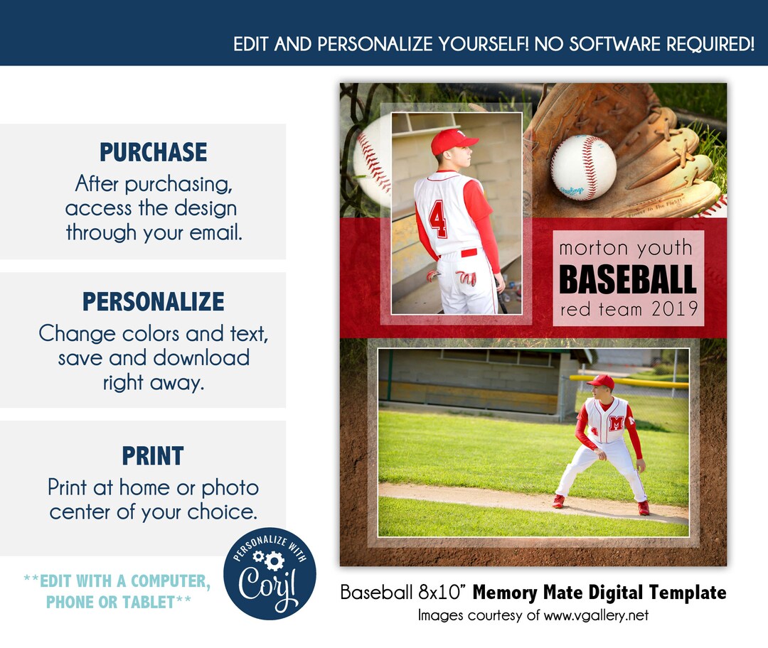 BASEBALL MM001_CORJL | 8x10 Sports Memory Mate Online Editable Template ...