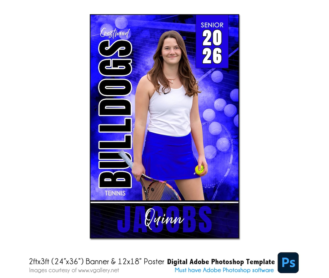 Tennis Banner & Poster Template 008: 2x3ft, 12x18" Photoshop PSD ...