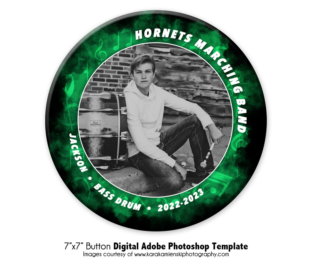 Marching Band Photo Button Template 004: 7x7” Photoshop PSD ...