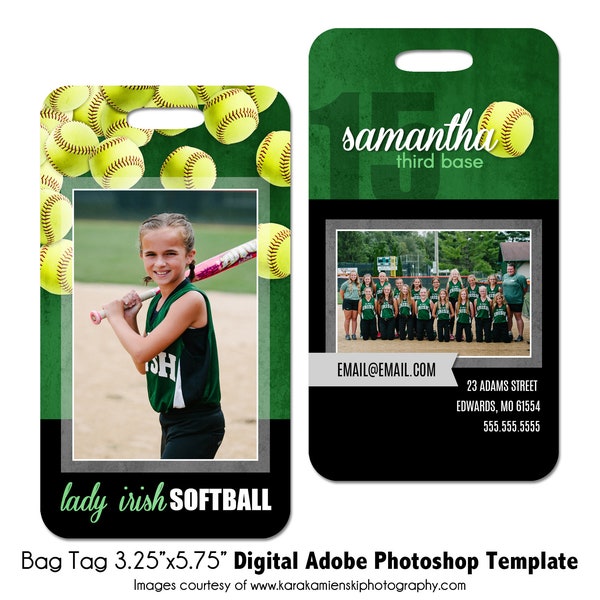 Bag Tags Softball Template - Etsy