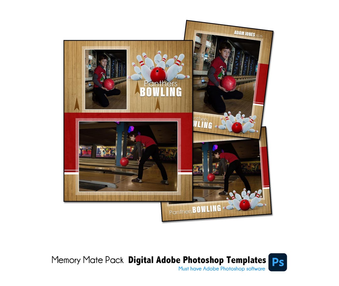 Bowling Photo Template Pack A: Memory Mate, Individual, Team Photoshop ...
