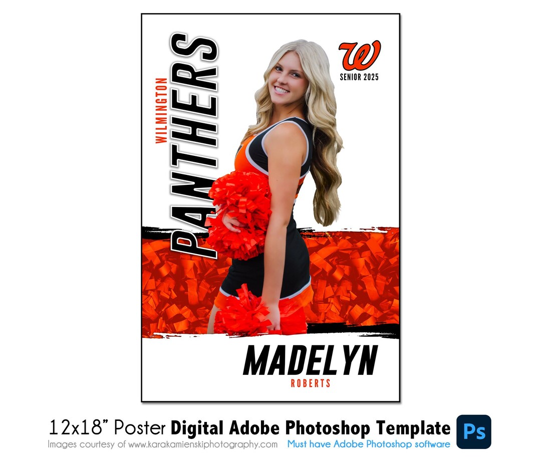 CHEERLEADING POSTER 007 | 12"x18" Adobe Photoshop Digital Template ...
