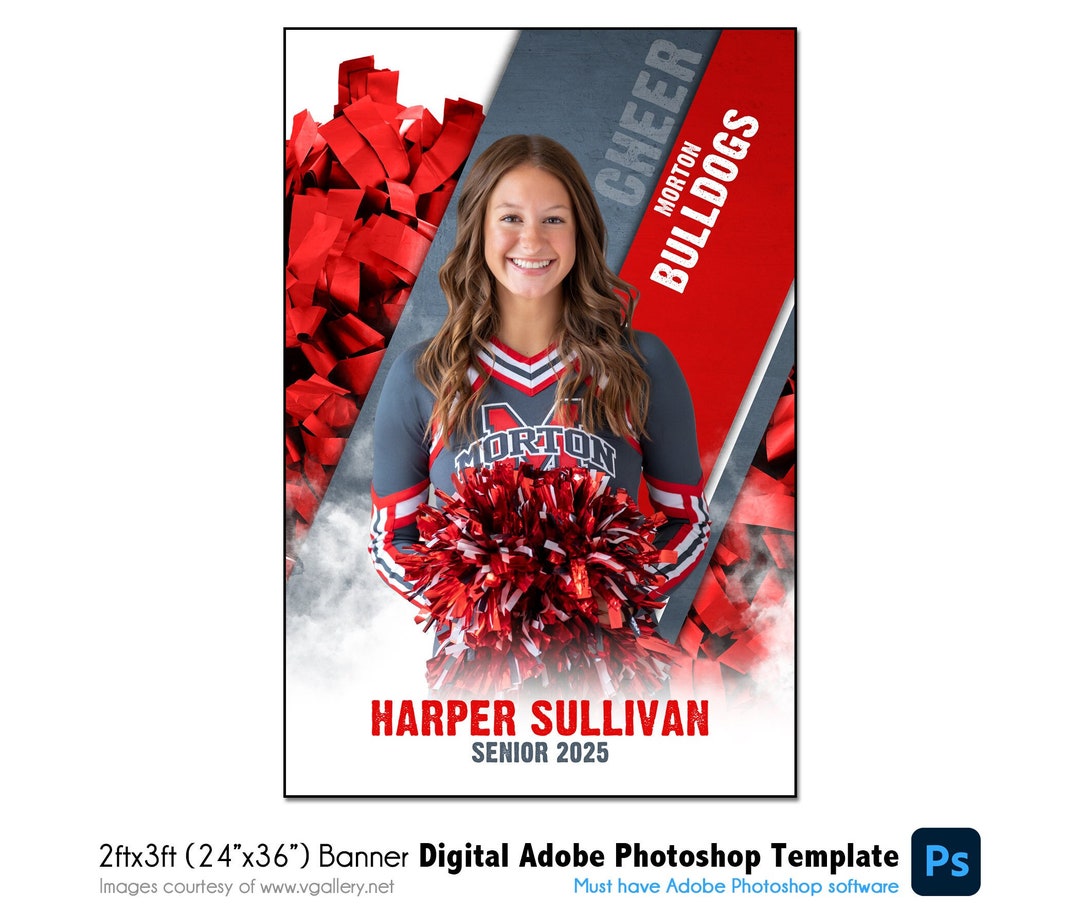 Cheerleading Banner Template 006: 2ft X 3ft (24x36”) Photoshop PSD ...