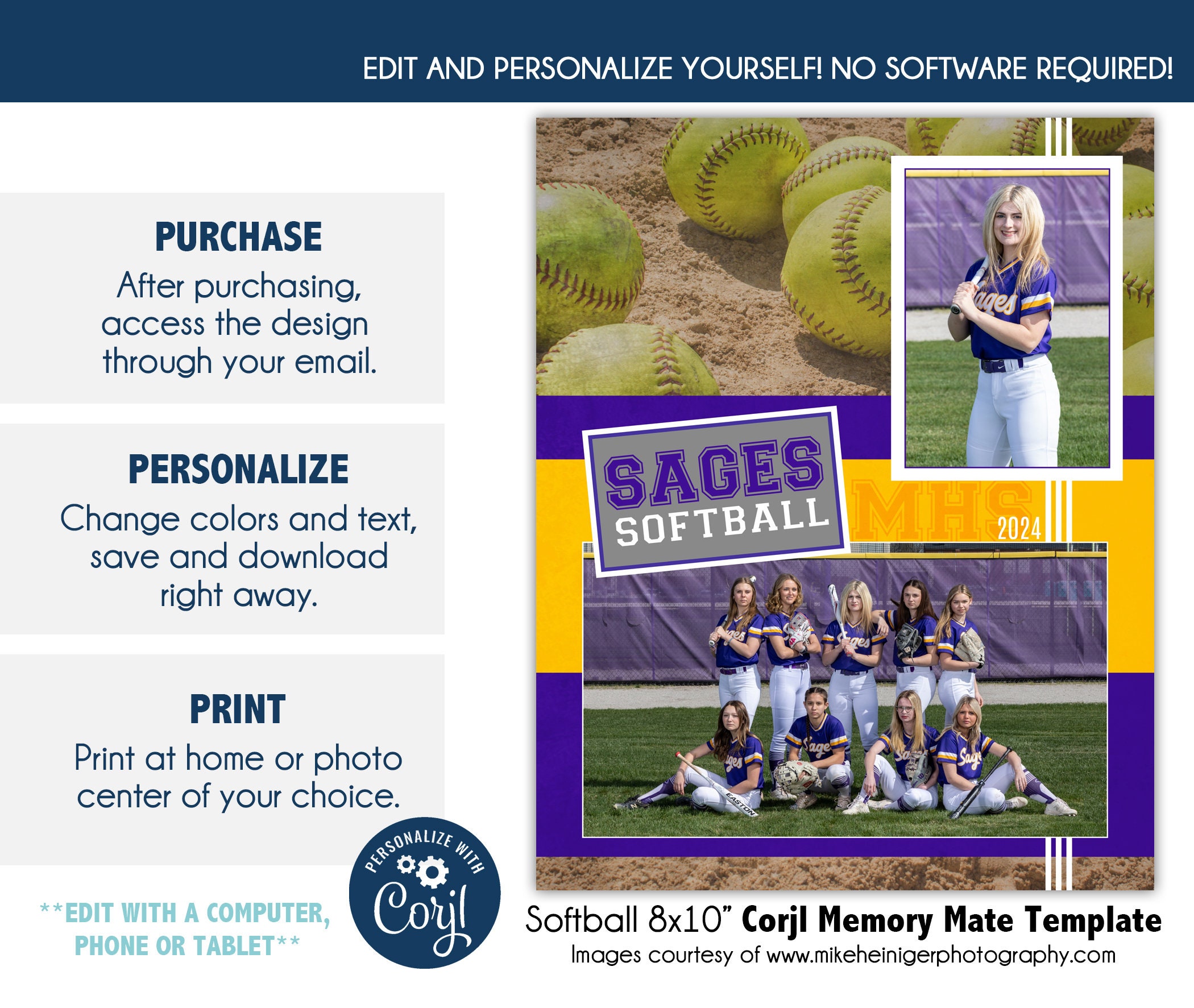 SOFTBALL MM036_CORJL 8x10 Sports Memory Mate Online Editable Template ...