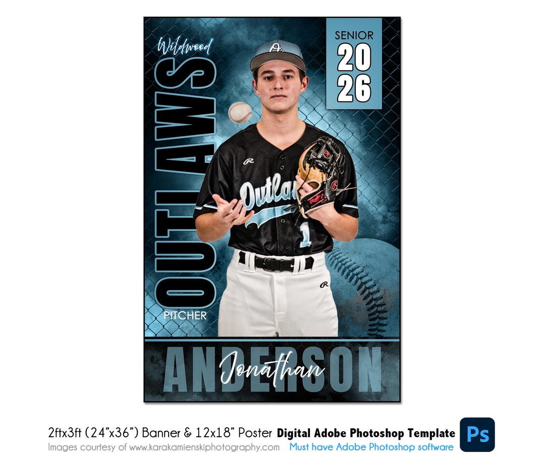 Baseball Banner & Poster Template 019: 2x3ft, 12x18" Photoshop PSD ...