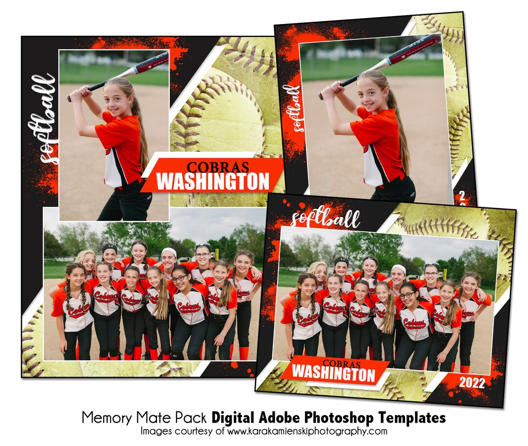 SOFTBALL PACK M | Adobe Photoshop Memory Mate Digital Template | Sports ...