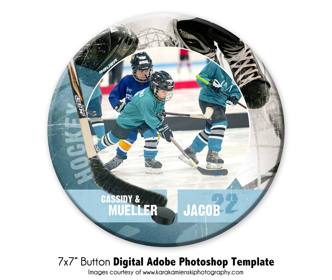 HOCKEY BUTTON 001 | 7x7 Adobe Photoshop Digital Photo Button Template ...