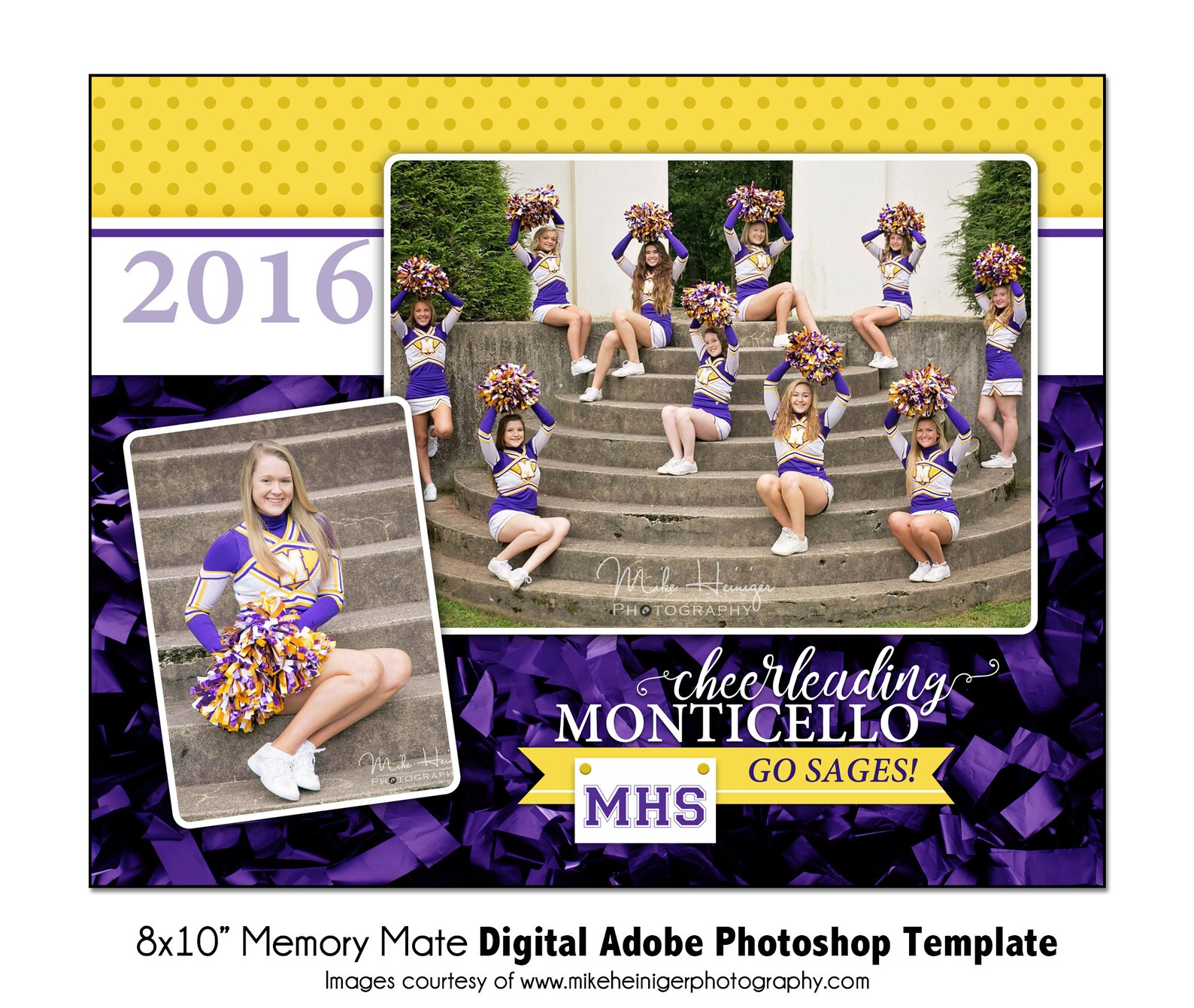 Cheerleading Memory Mate Template 005: 8x10” Photoshop PSD ...