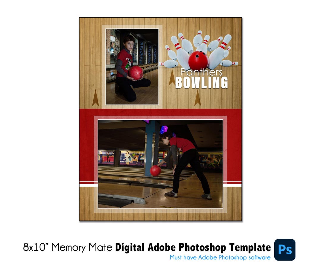 Bowling Memory Mate Template 001: 8x10” Photoshop PSD, Customizable ...