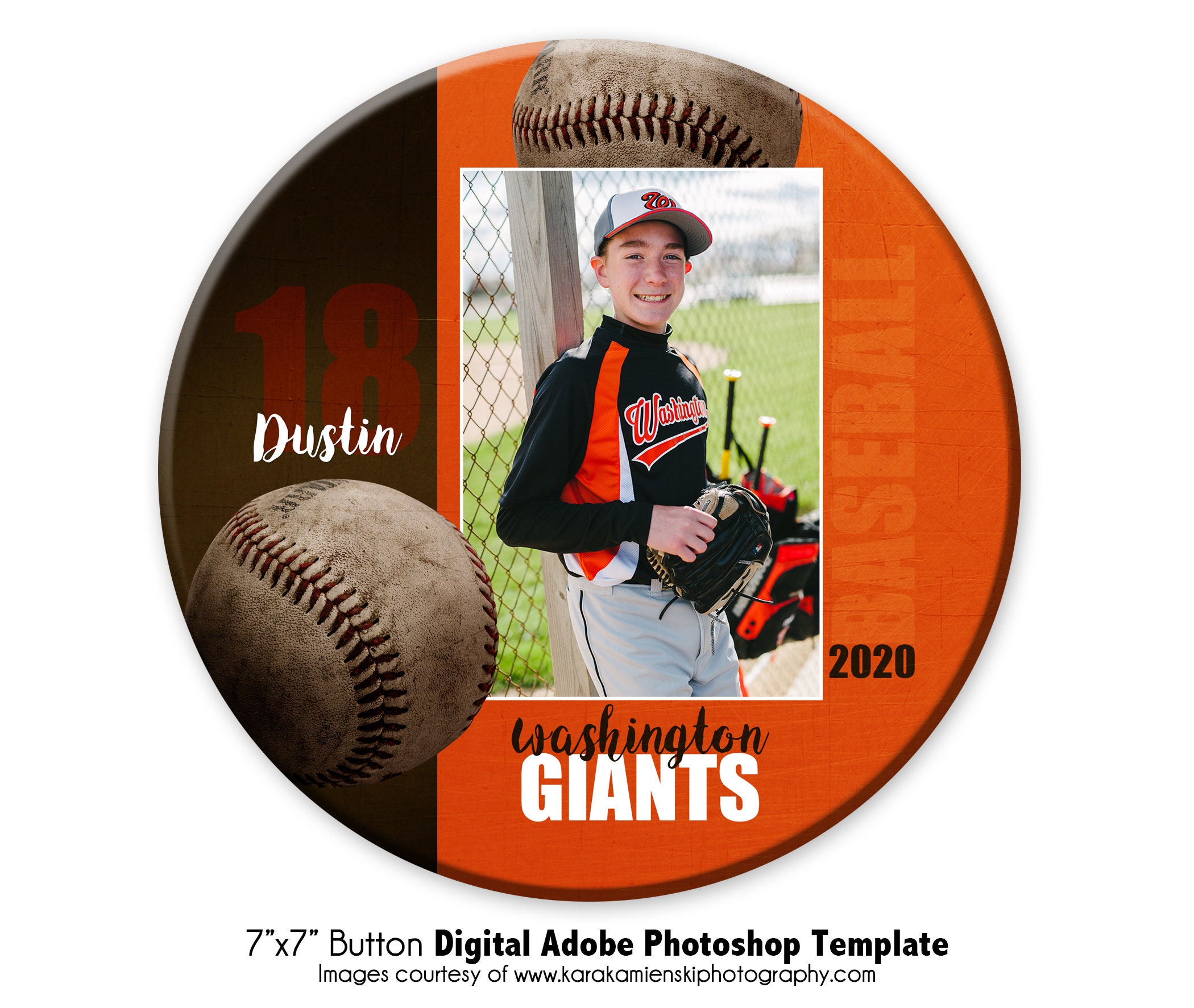 BASEBALL BUTTON 009 | 7x7" Adobe Photoshop Digital Photo Button ...