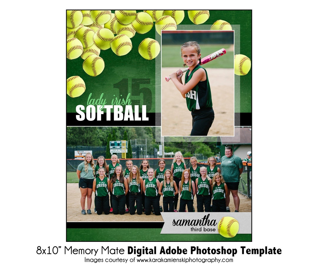 Softball Memory Mate Photo Template 010: 8x10” Photoshop PSD ...