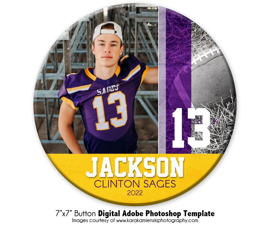 FOOTBALL BUTTON 002 | 7x7 Adobe Photoshop Digital Photo Button Template ...
