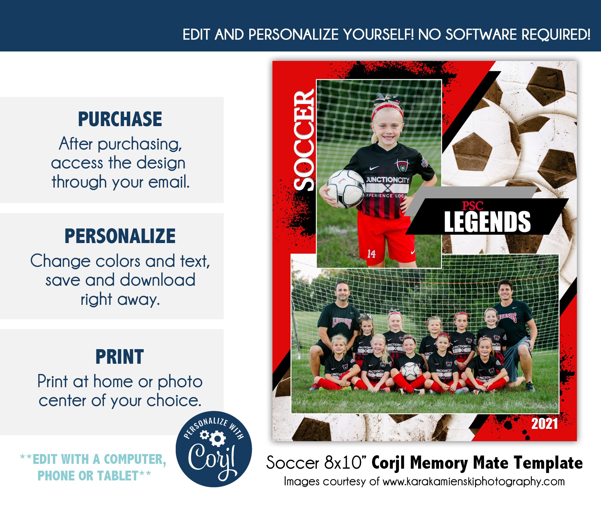 SOCCER MM008_CORJL 8x10 Sports Memory Mate Online Editable - Etsy