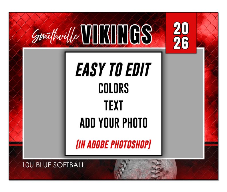 Softball Team Photo Template 042: Photoshop PSD (8x10, 5x7, Wallet ...