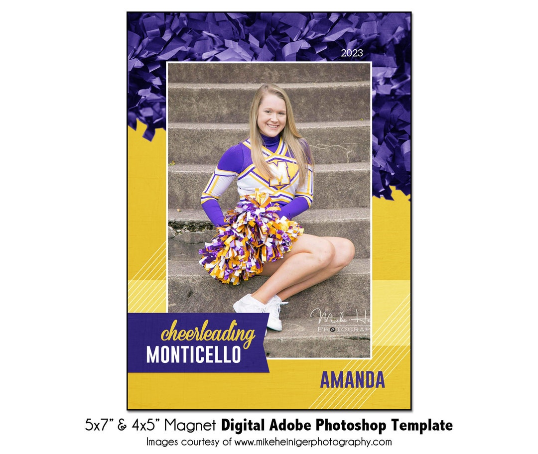 CHEERLEADING MAGNET 004 | 5x7" & 4x5" Adobe Photoshop Digital Template ...