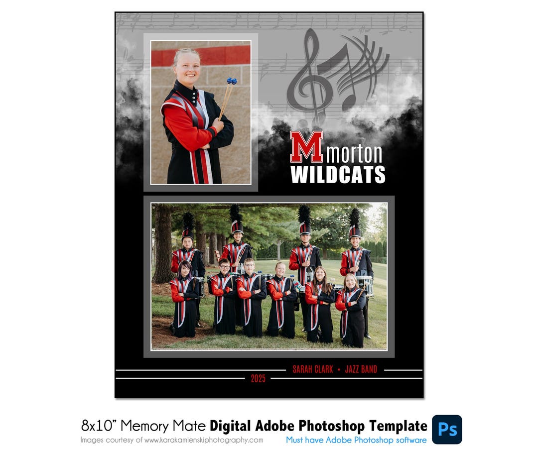Marching Band Memory Mate Template 002: 8x10 Photoshop PSD for Teams ...