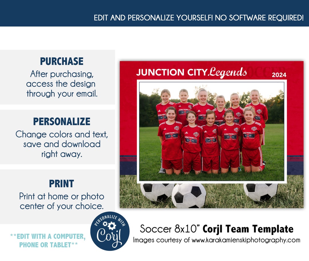 SOCCER T007_CORJL | 8x10 Sports Team Online Editable Template | Sports ...