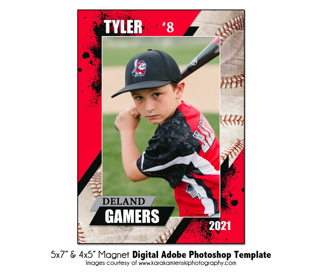 Baseball Photo Magnet Template 011: Photoshop PSD (5x7, 4x5 ...