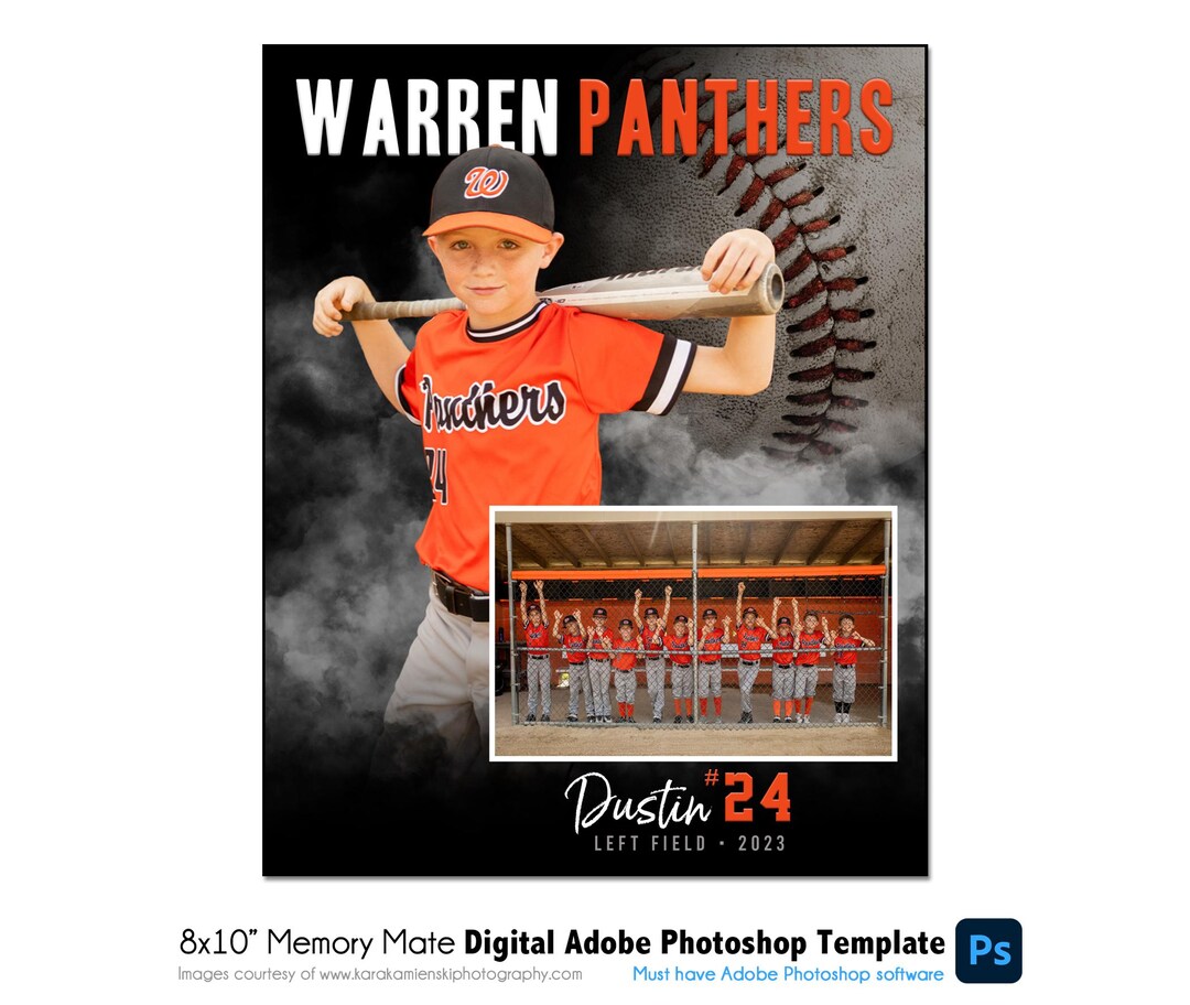 Baseball Memory Mate Photo Template 031: 8x10” Photoshop PSD ...