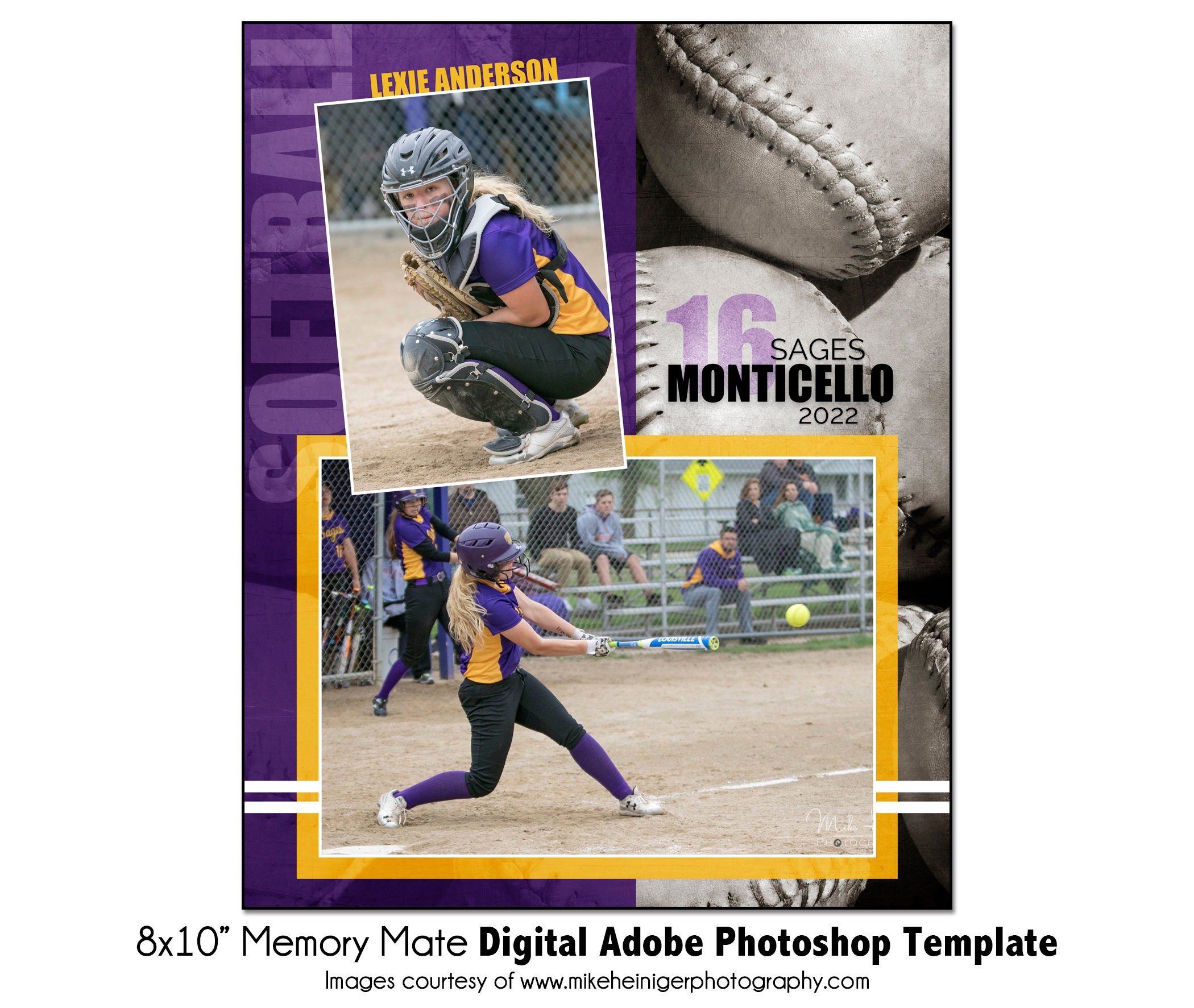 Softball Memory Mate Photo Template 004: 8x10” Photoshop PSD ...