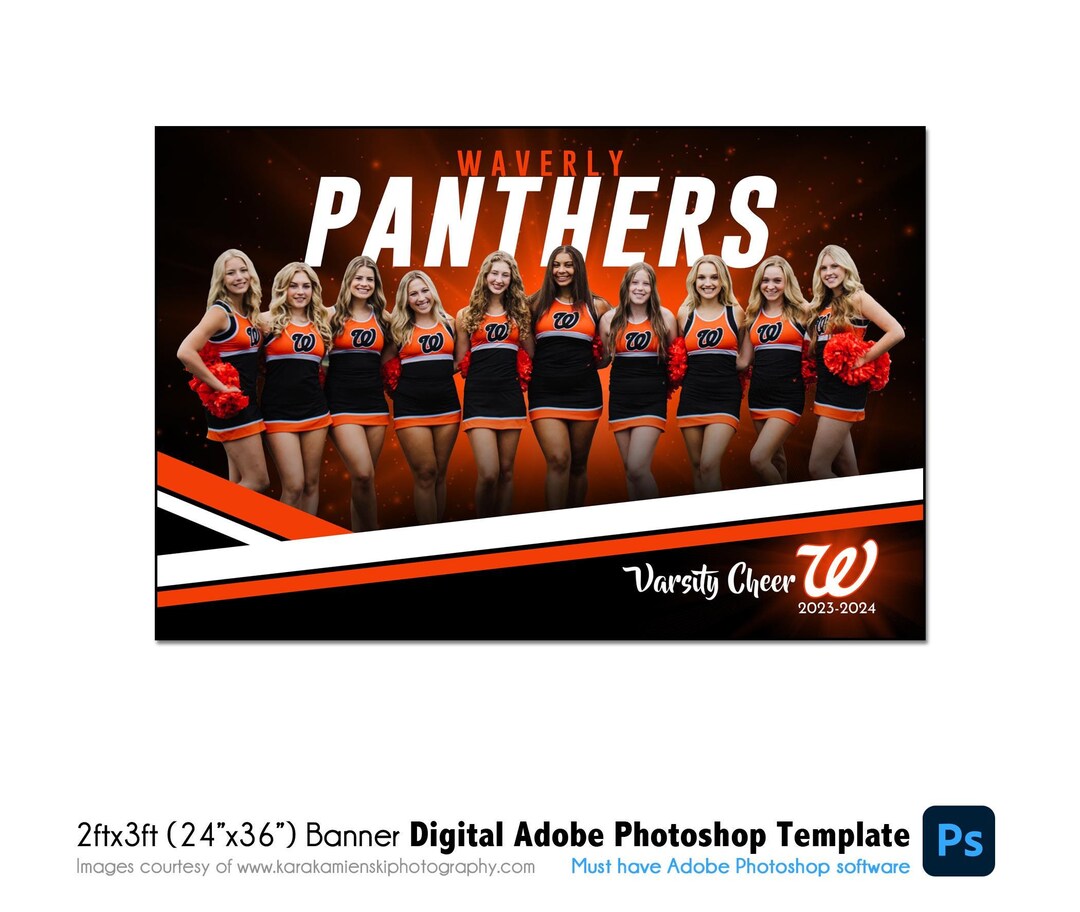 CHEERLEADING BANNER 001_H | 2ftx3ft (24"x36") Adobe Photoshop Digital ...
