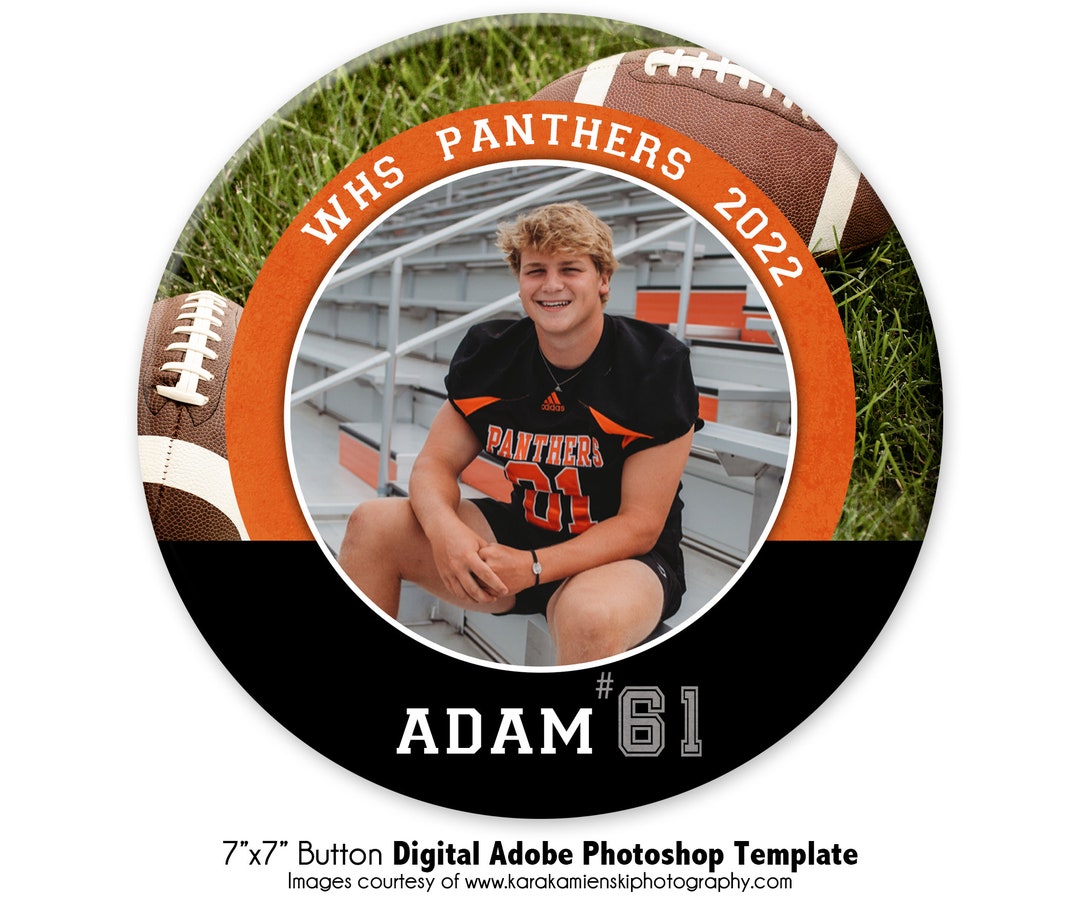 FOOTBALL BUTTON 003 | 7x7 Adobe Photoshop Digital Photo Button Template ...