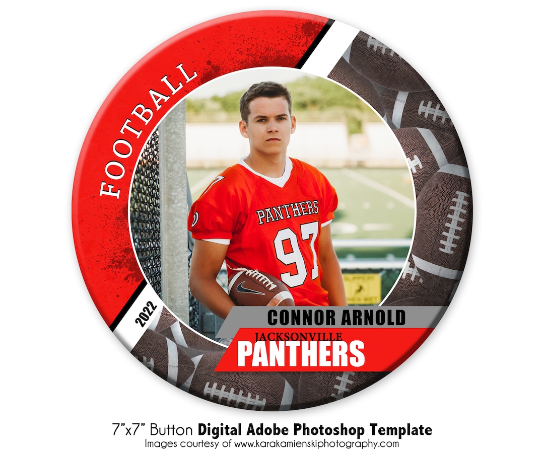 Football Photo Button Template 015: 7x7” Photoshop PSD, Customizable ...