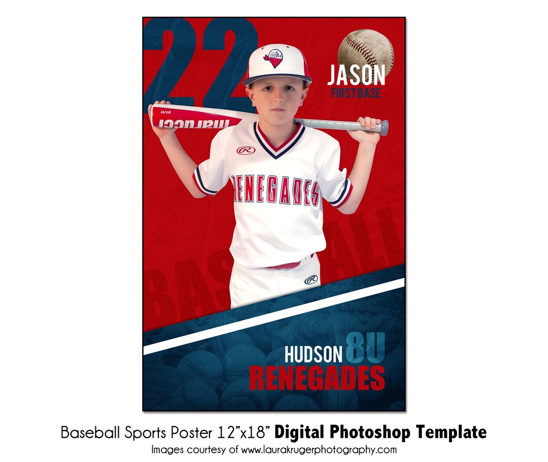 Baseball Poster 6 | 12"x18"sports Digital Photoshop Template | Youth ...
