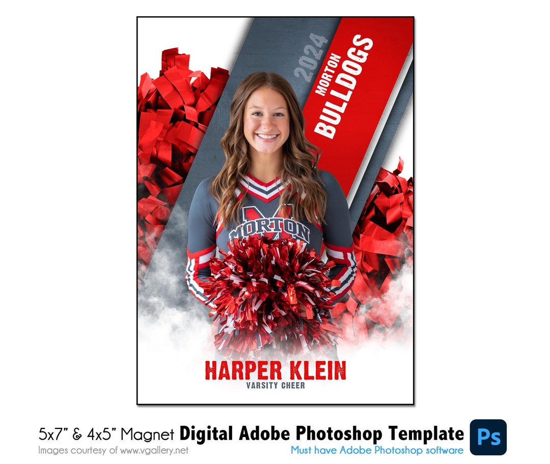 CHEERLEADING MAGNET 024 | 5x7" & 4x5" Adobe Photoshop Digital Template ...