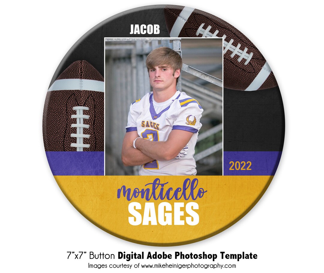 FOOTBALL BUTTON012 | 7x7 Adobe Photoshop Digital Photo Button Template ...