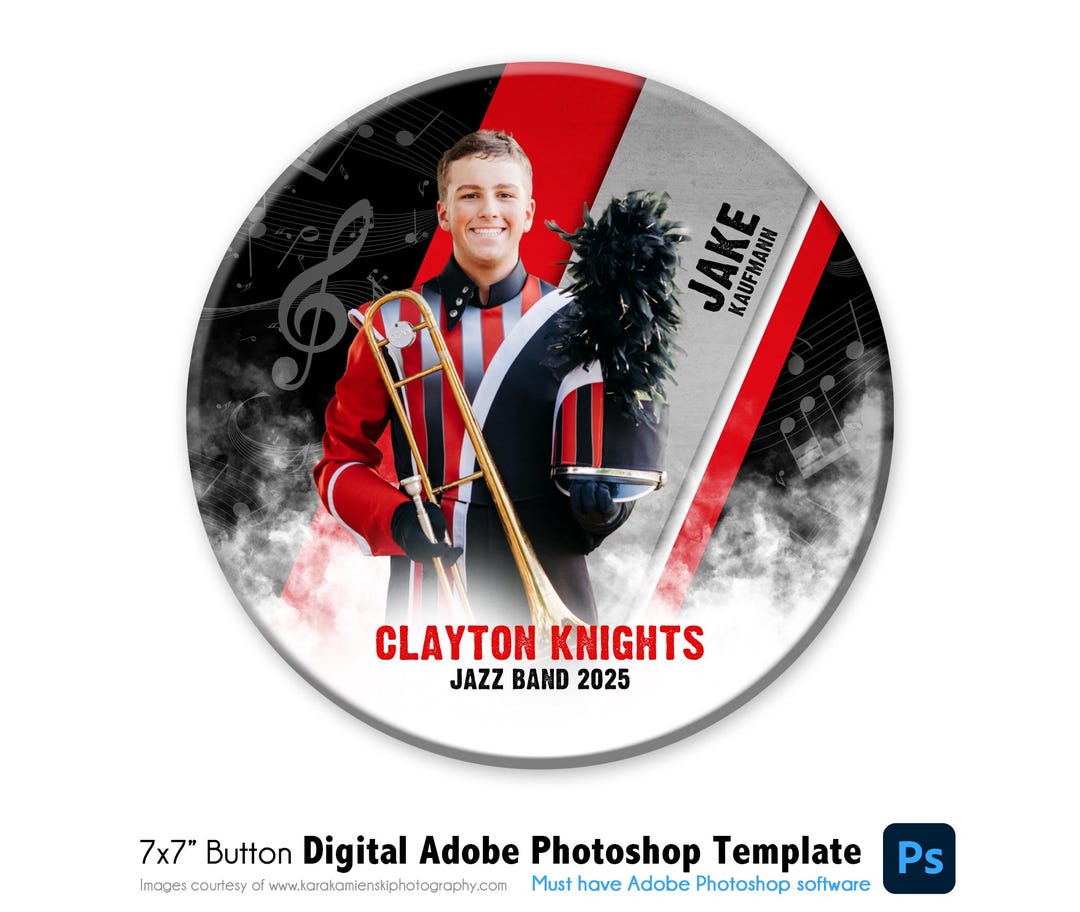 Marching Band Photo Button Template 010: 7x7” Photoshop PSD ...