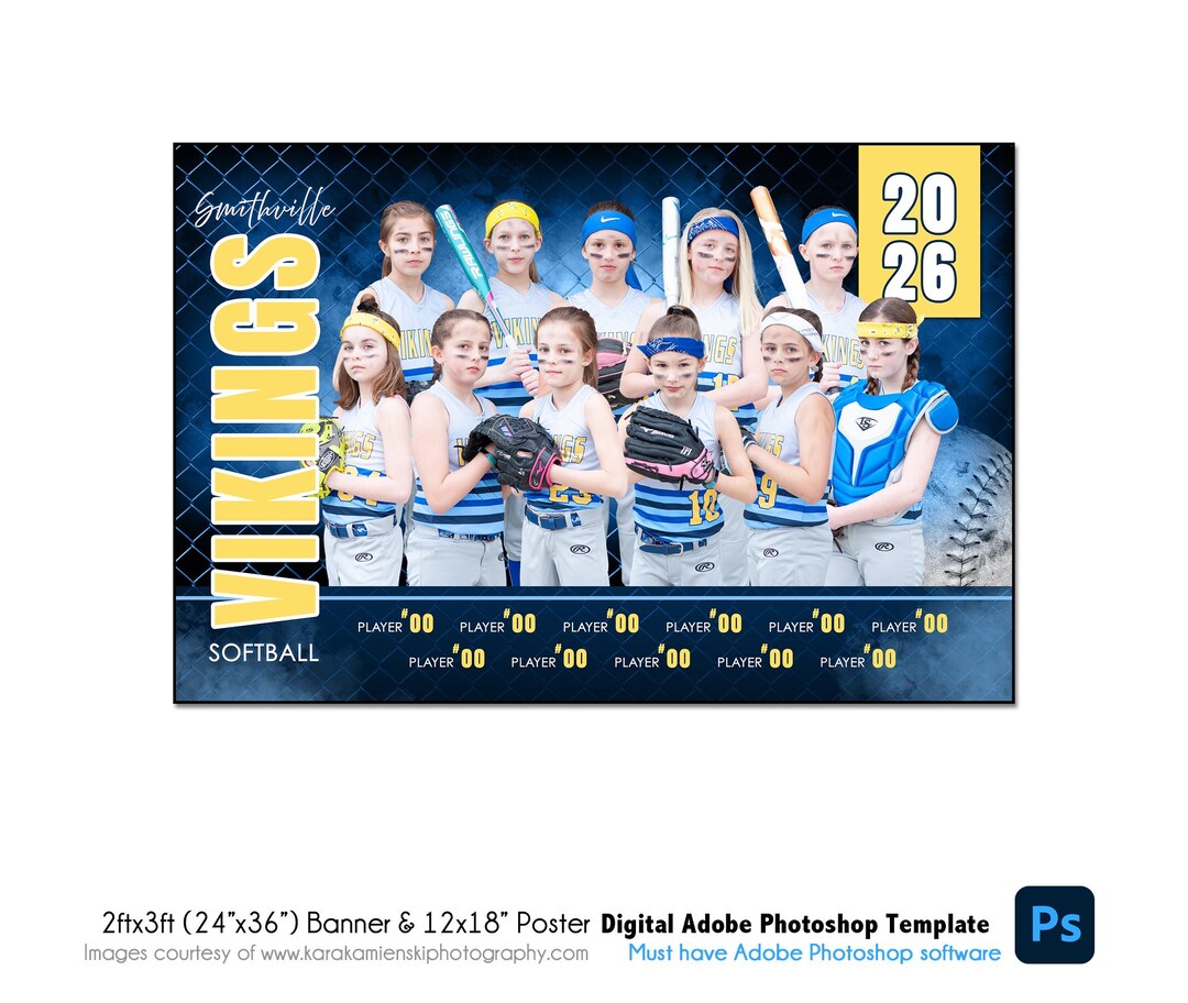 Softball Banner & Poster Template 013H: 2x3ft, 12x18" Photoshop PSD ...